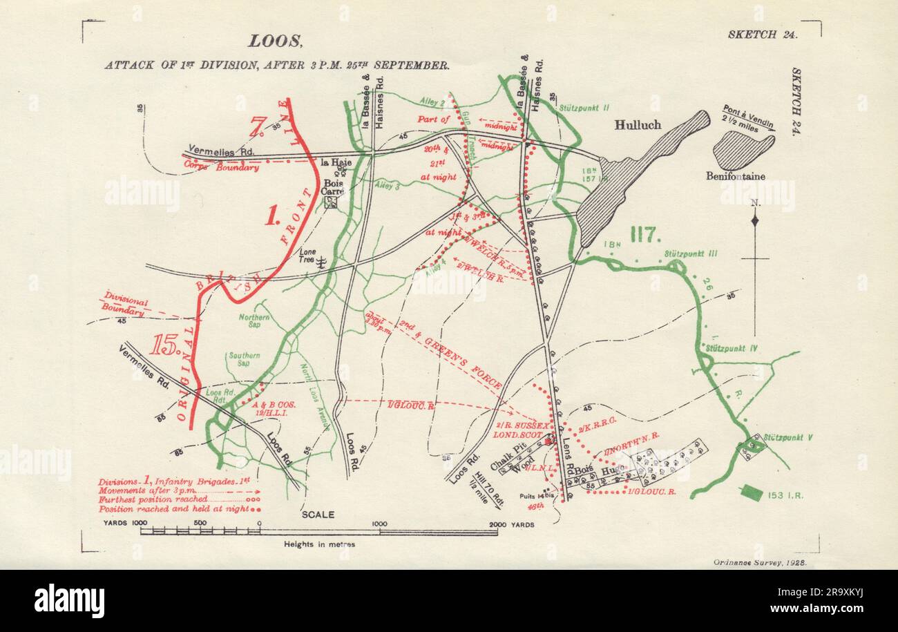 Battle of Loos, 1st Division attack 3pm. 25th Sept. 1915. WW1. Trenches ...