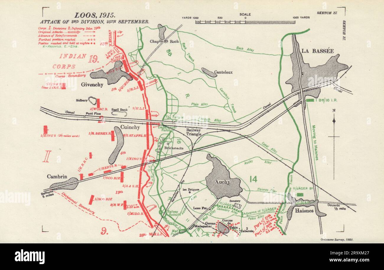 Battle of Loos, 2nd Division attack, 25th September 1915. WW1. Trenches ...