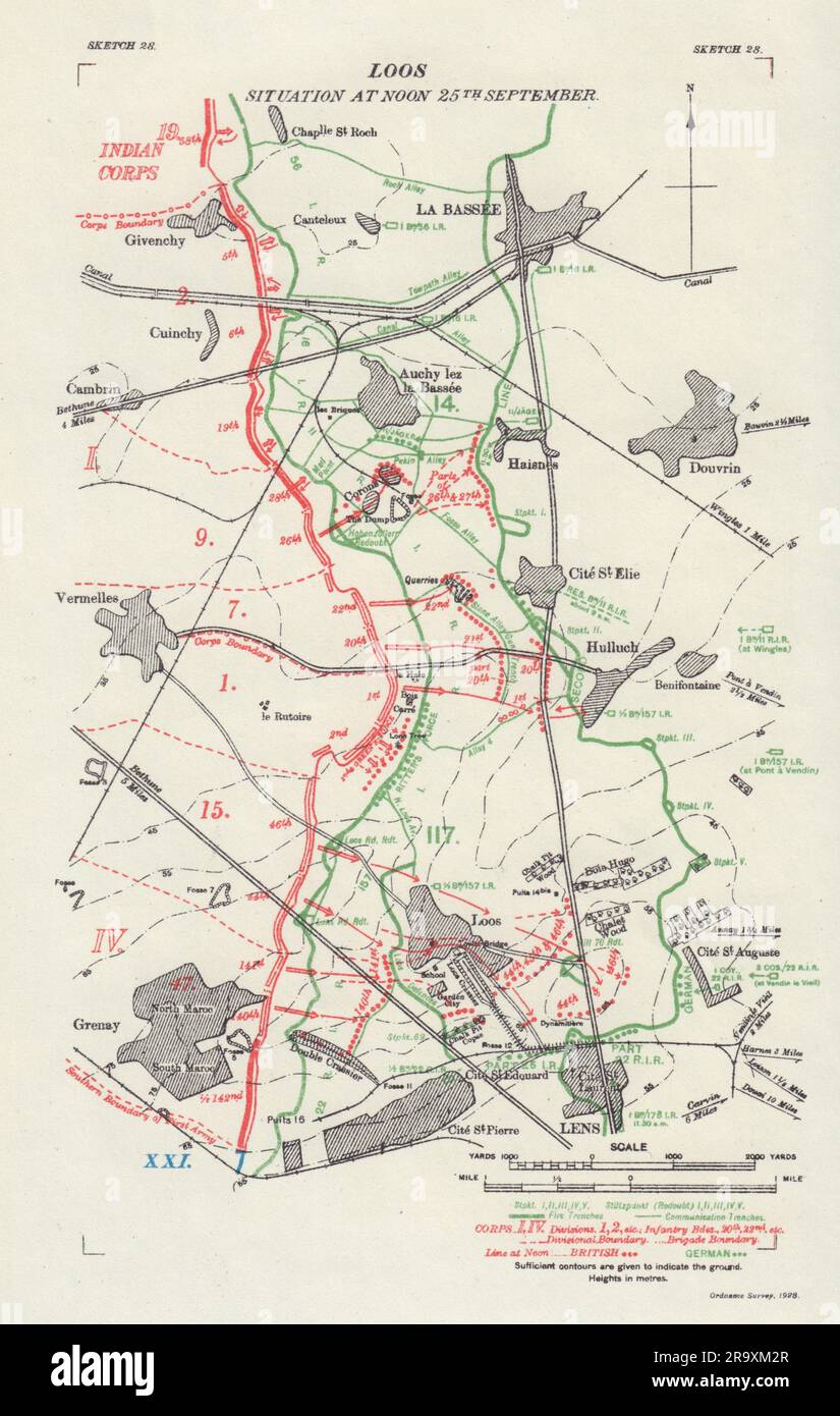 Battle of Loos, Situation at Noon 25 September 1915. WW1. Trenches 1928 ...