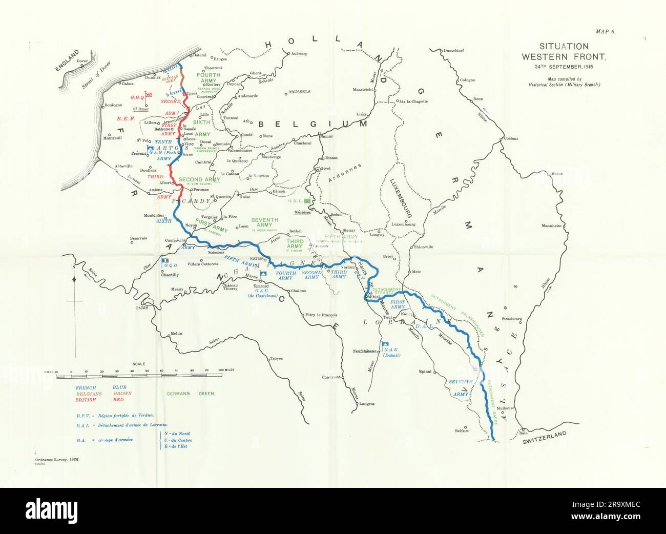 Situation Western Front 24th September 1915. First World War. 1927 old ...
