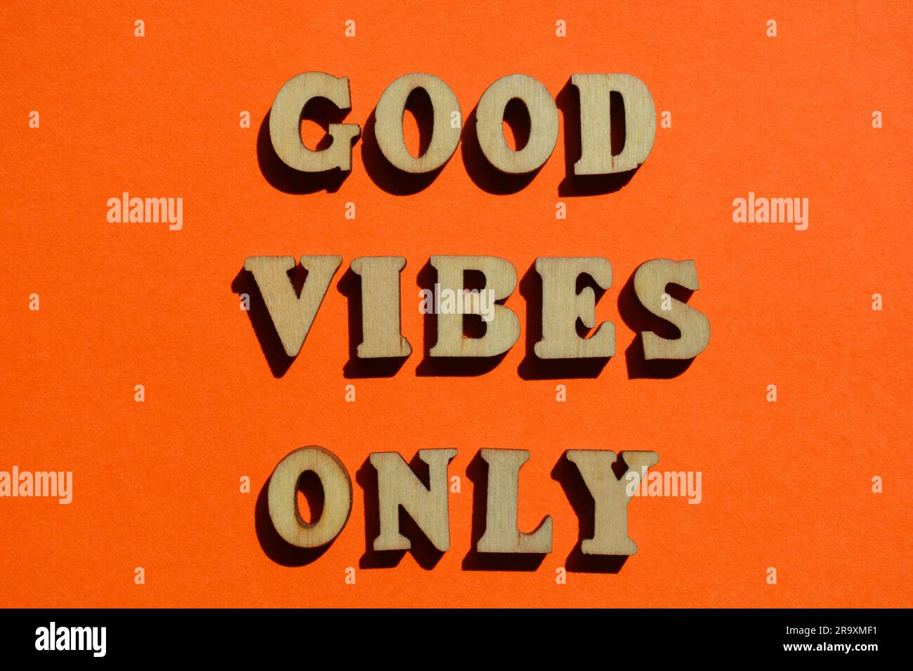Good Vibes Only, words in wooden alphabet letters isolated on bright ...