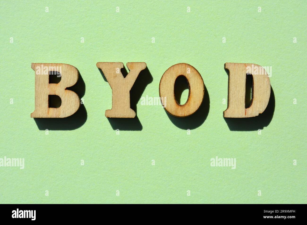 BYOD, abrreviation for Bring Your Own Device, wooden alphabet letters ...