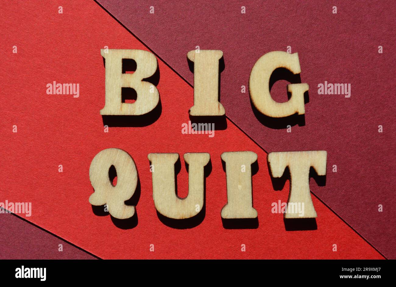 Big Quit, words in wooden alphabet letters isolated on red background ...