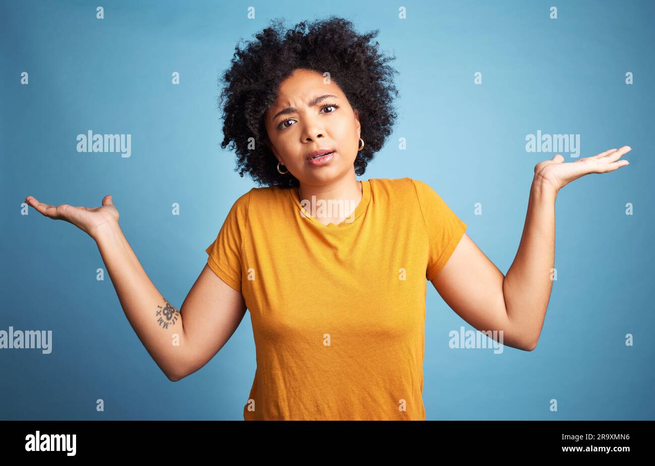 Confused, portrait and girl with unsure expression frustration in ...