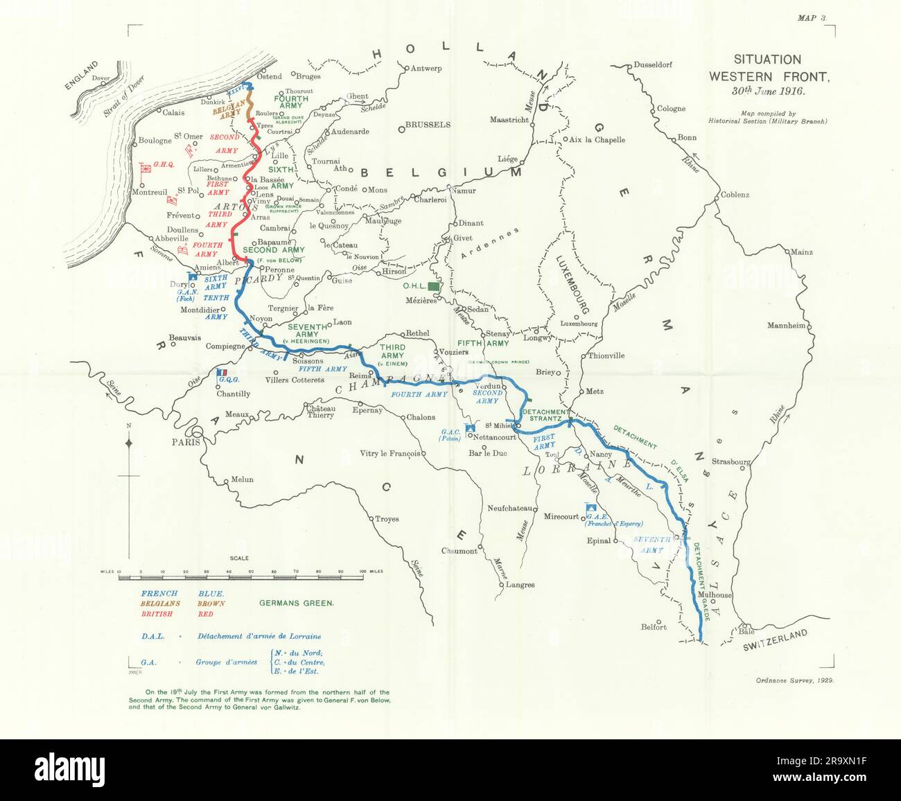 Situation Western Front, 30th June 1916. First World War. 1932 old ...
