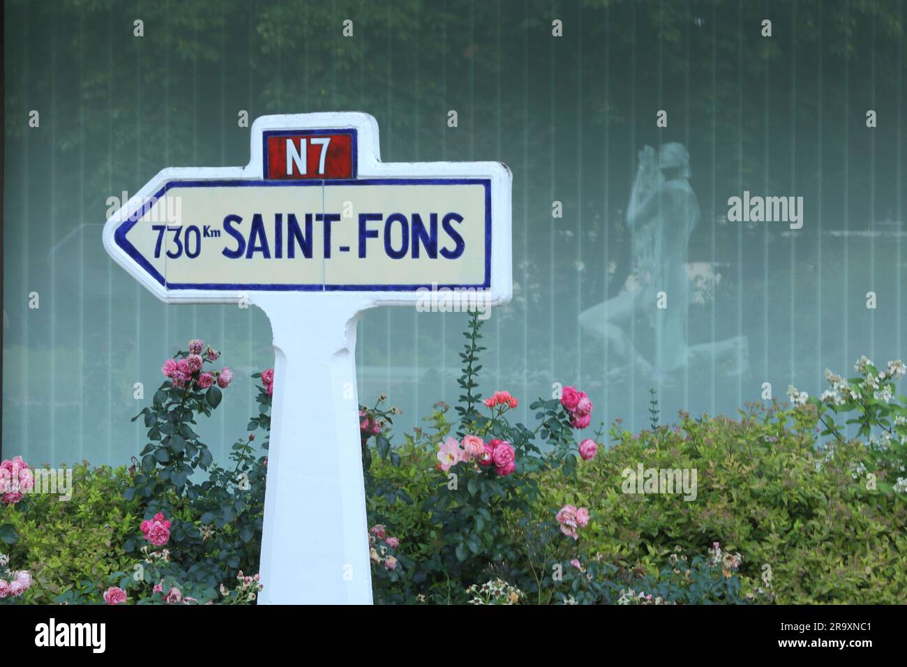 Information sign towards twin town Saint Fons at the town hall, N7 ...