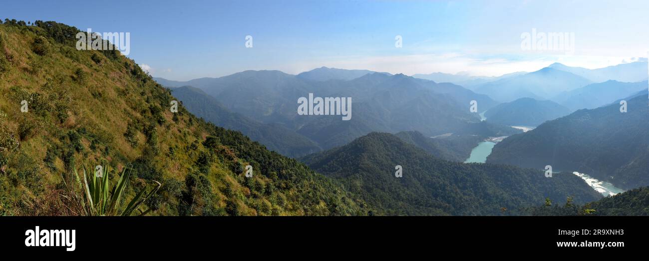 The Panoramic view of the Himalayan river Teesta, gorge and river trail ...