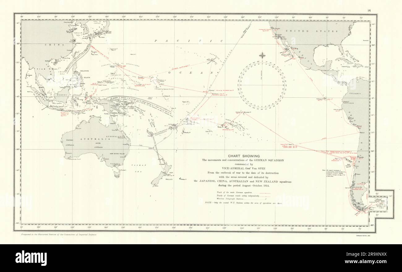 German East Asia Squadron Pacific movements 1914. Von Spee. WW1. 1920 ...