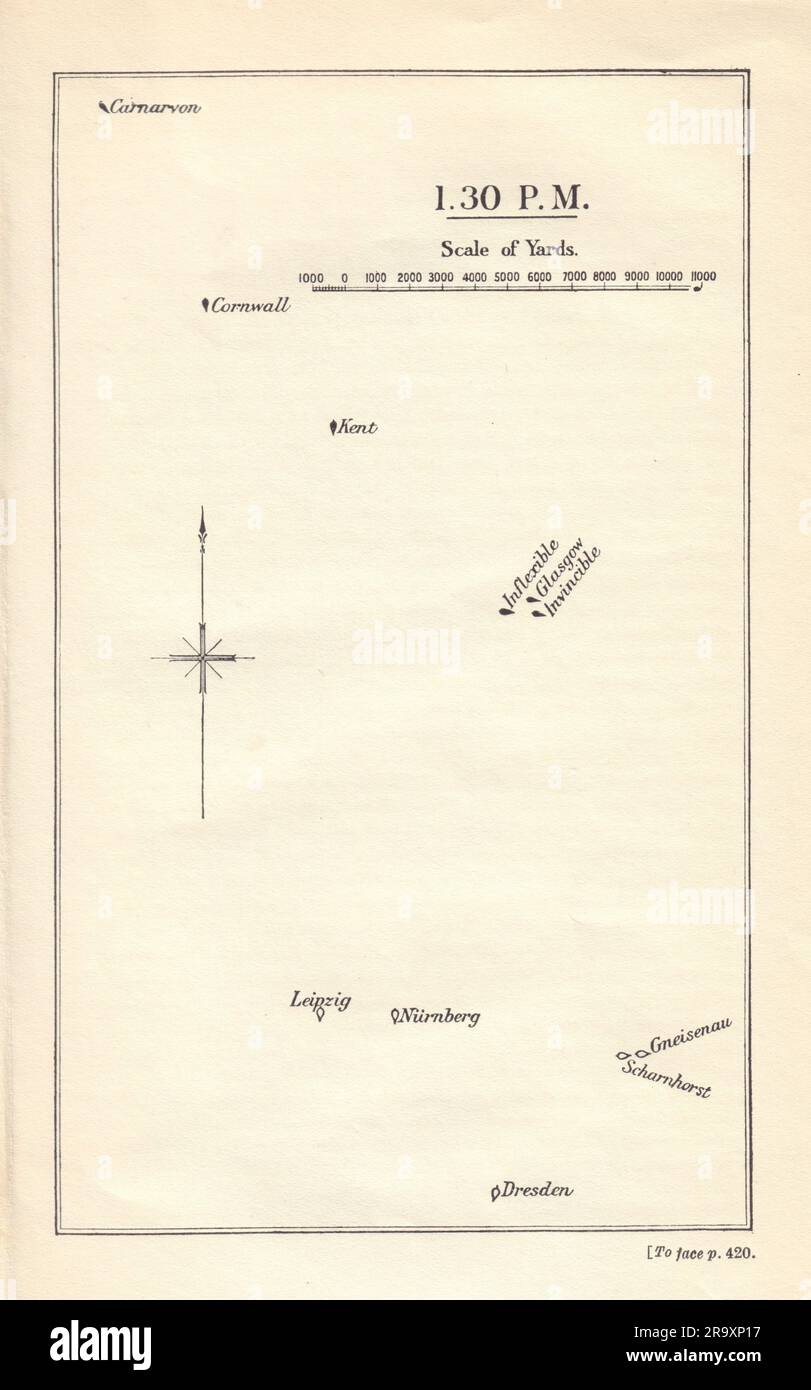 Battle of the Falkland Islands. 1.30pm, 8th December 1914. WW1. 1920 ...