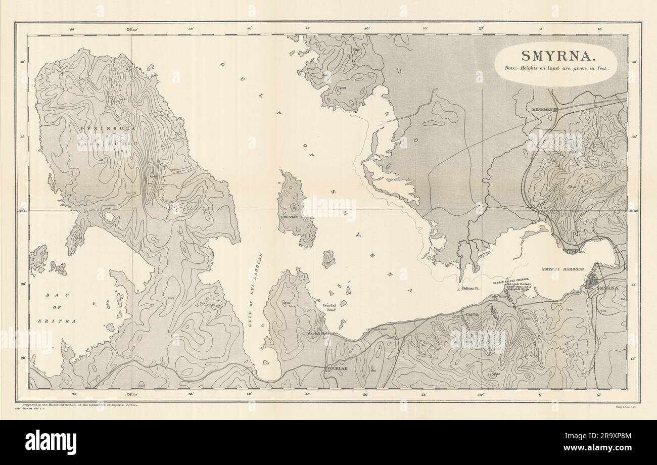 Gulf of Smyrna. Izmir. 1915. First World War. 1921 old antique map plan ...