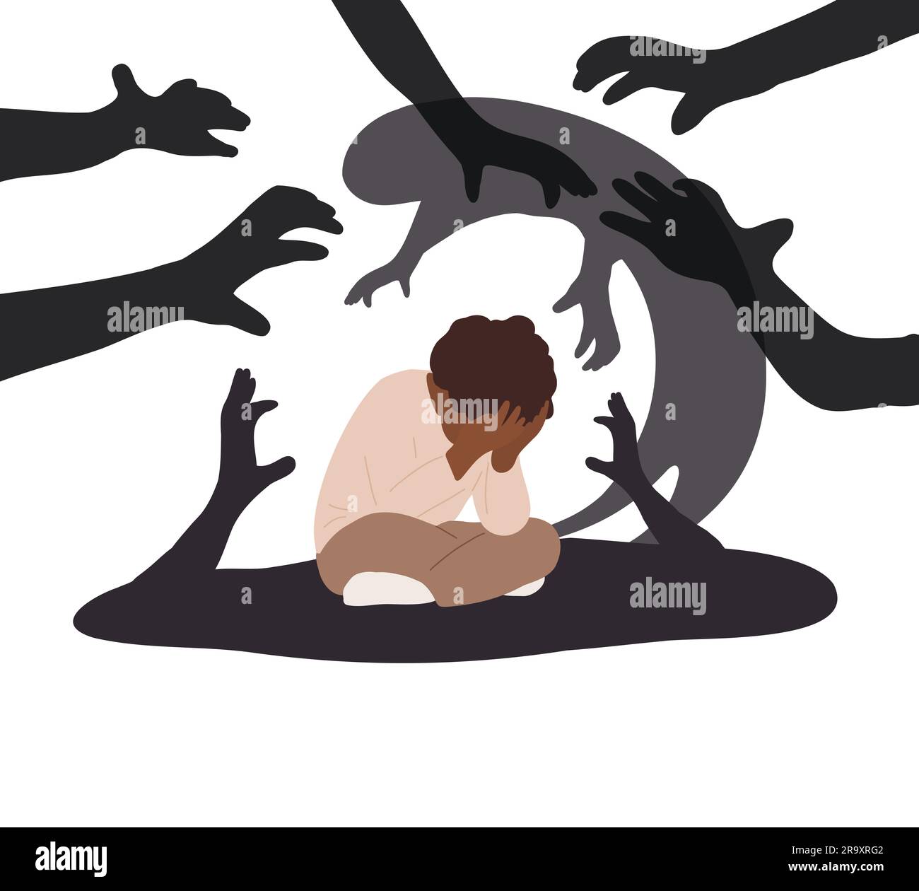 Sad Child, boy crying, panic attack, PTSD, phobia Stock Vector Image ...