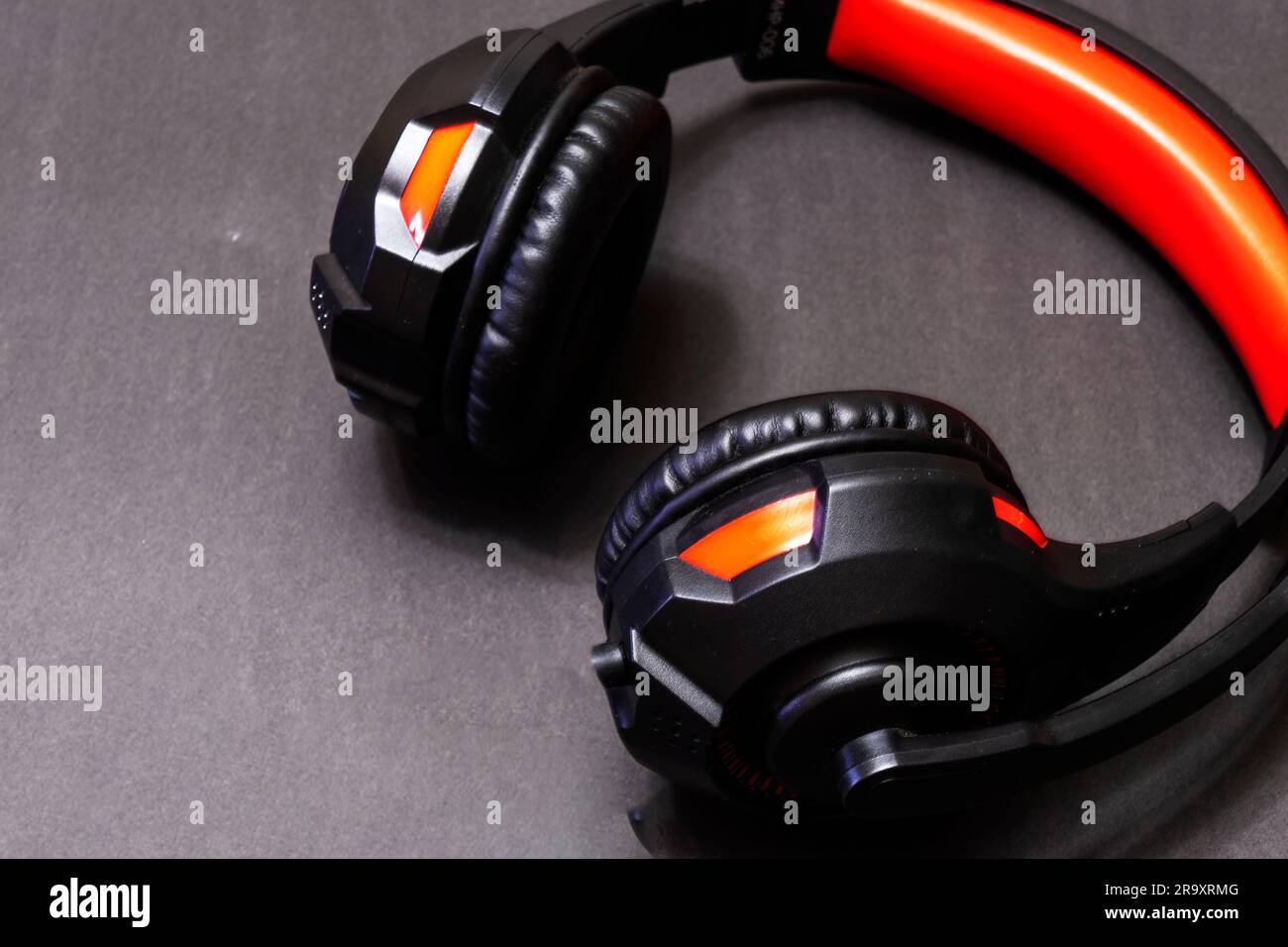 Wireless Over-Ear full size Headphones, Black leather isolated on black ...