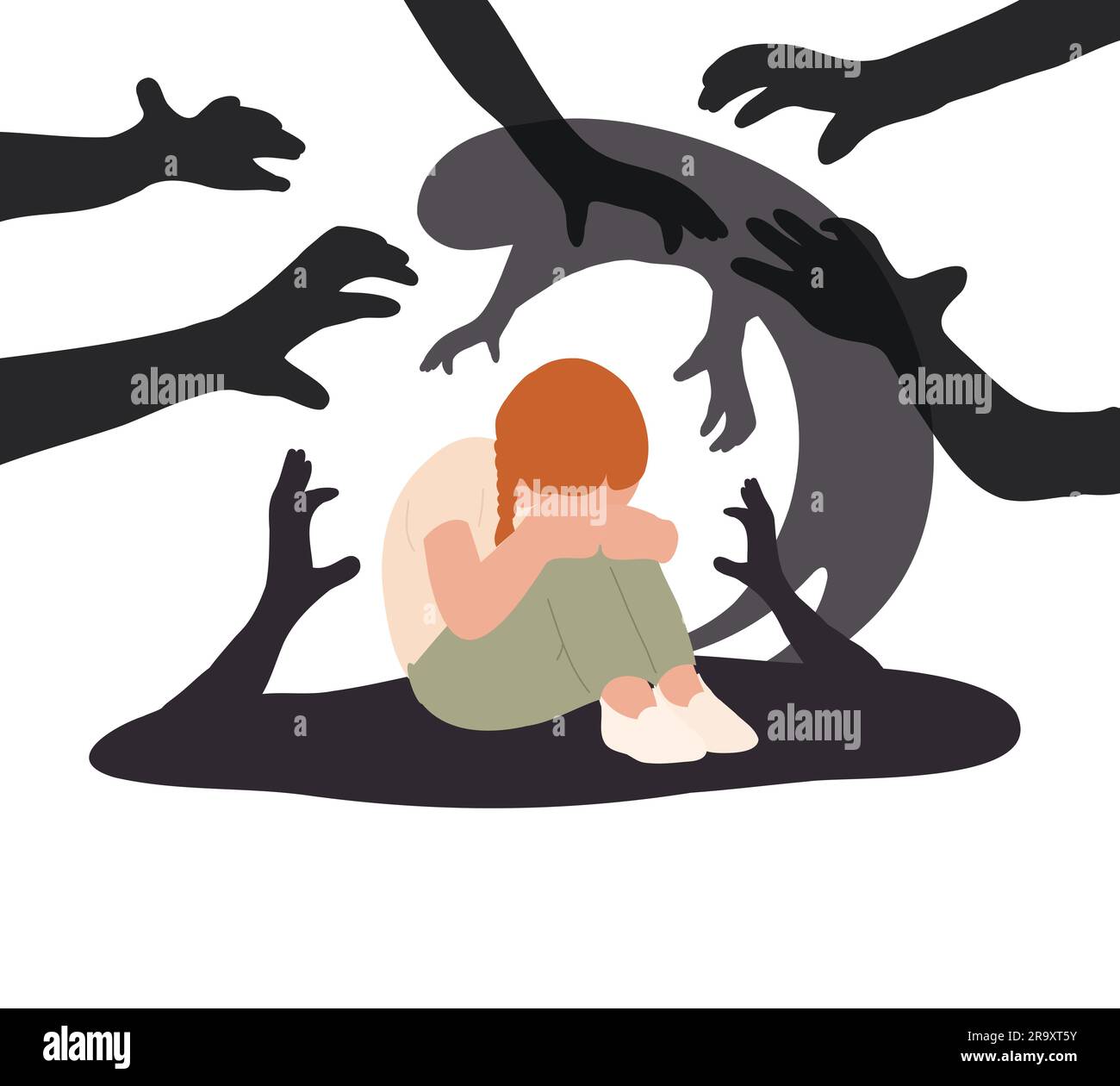 Sad Child, girl crying, panic attack, PTSD, phobia Stock Vector Image ...