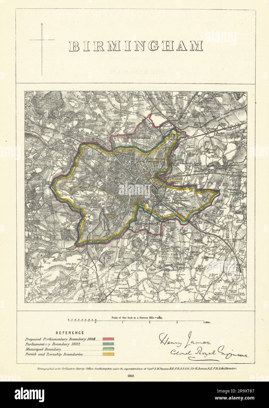 Birmingham, Warwickshire. JAMES. Parliamentary Boundary Commission 1868 ...