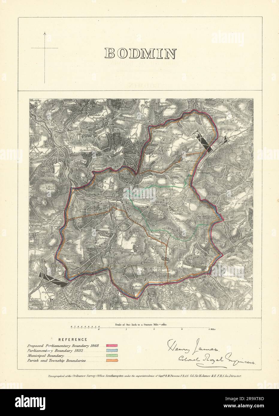 Bodmin, Cornwall. JAMES. Parliamentary Boundary Commission 1868 old map ...