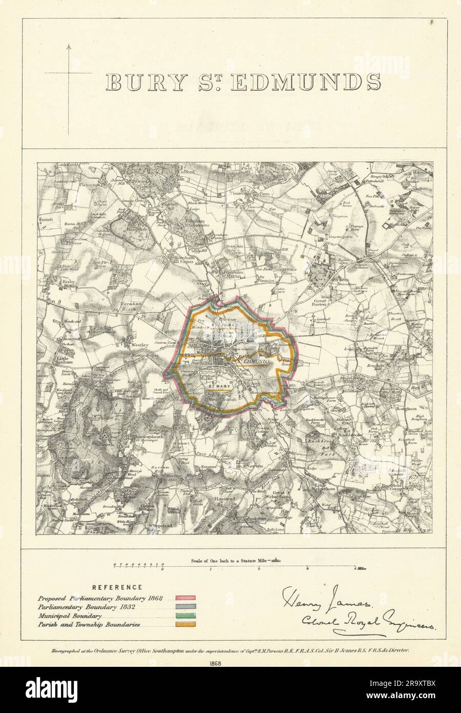 Bury St Edmunds, Suffolk. JAMES. Parliamentary Boundary Commission 1868 ...