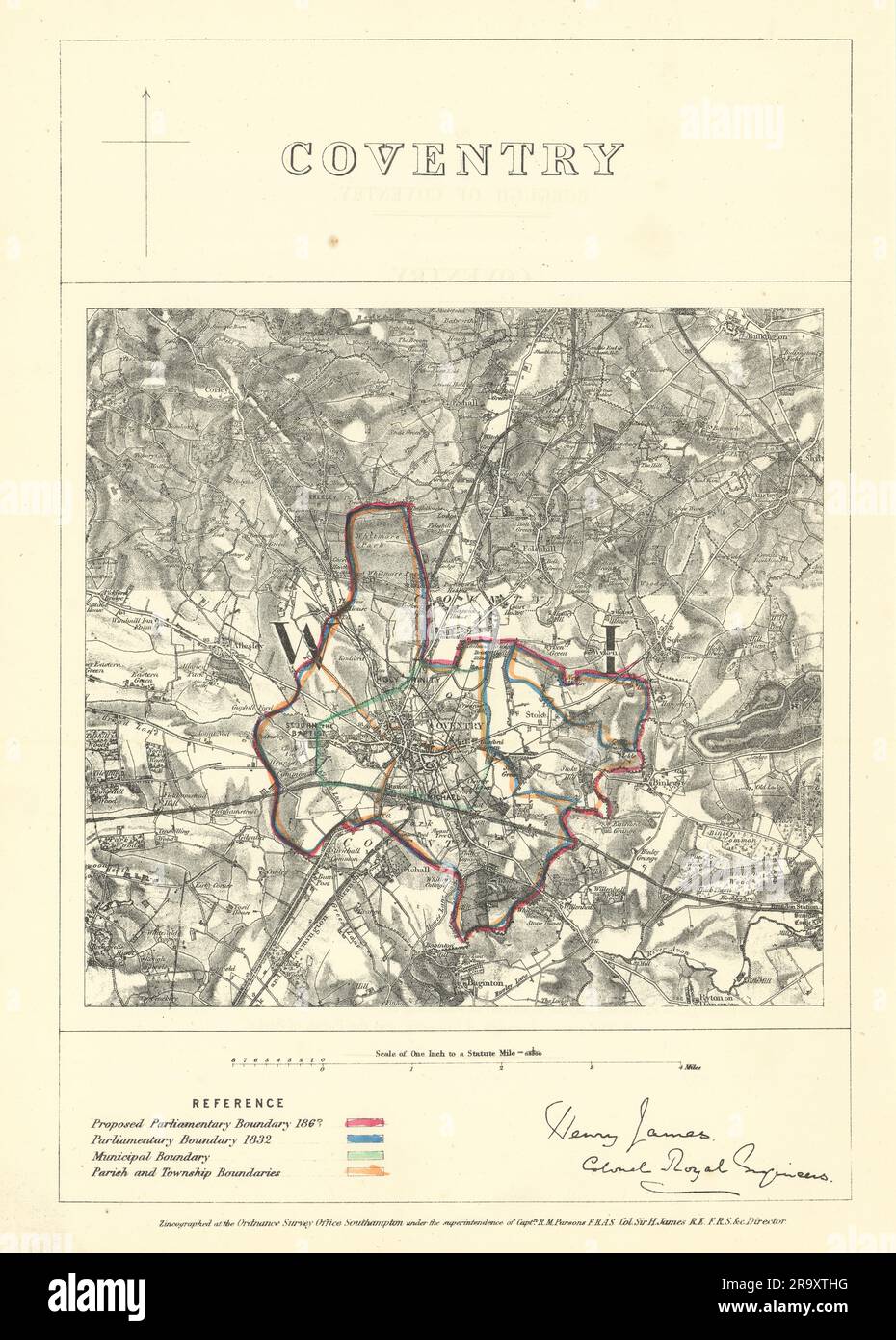 Coventry, Warwickshire. JAMES. Parliamentary Boundary Commission 1868 ...