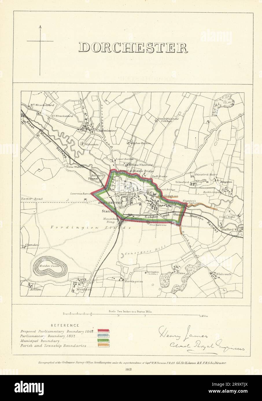 Dorchester, Dorset. JAMES. Parliamentary Boundary Commission 1868 old ...
