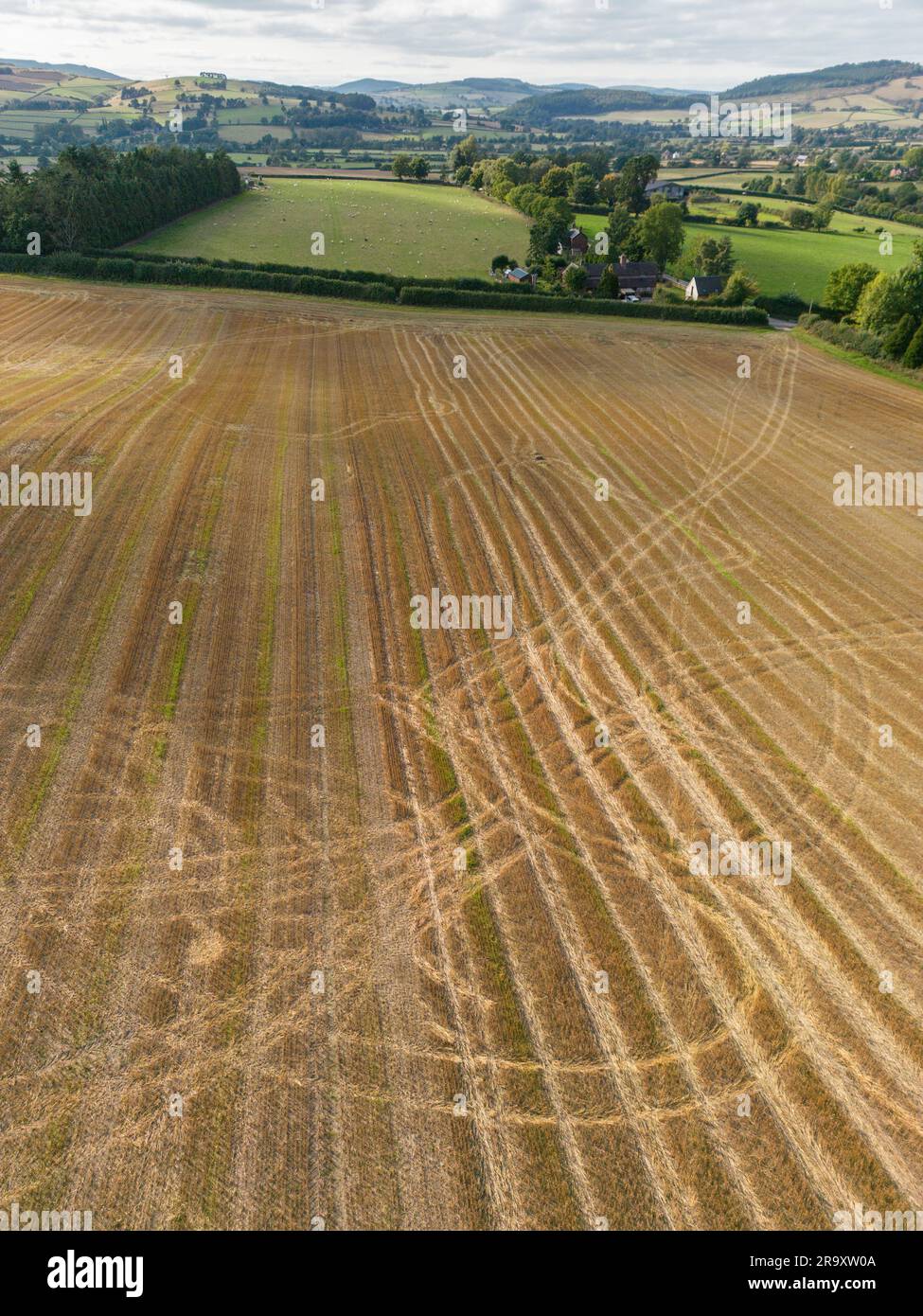 Aerial images of British farmland showing field boundaries and vehicle ...