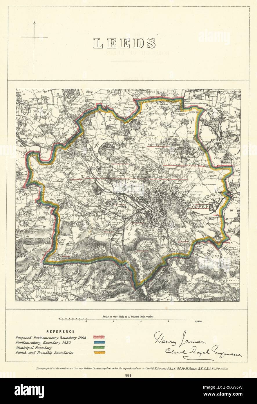 Leeds, Yorkshire. JAMES. Parliamentary Boundary Commission 1868 old map ...