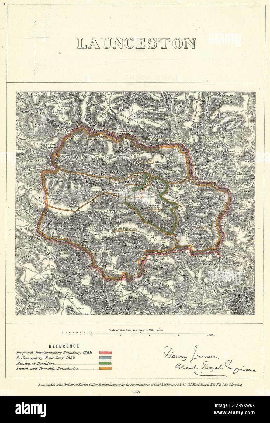 Launceston, Cornwall. JAMES. Parliamentary Boundary Commission 1868 old ...