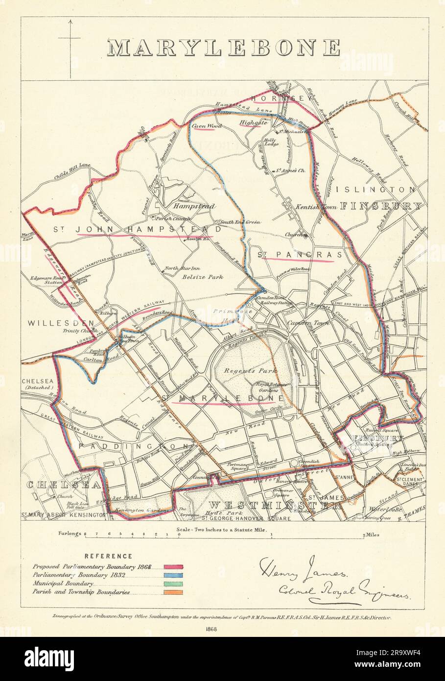 Marylebone, London. JAMES. Parliamentary Boundary Commission 1868 old ...