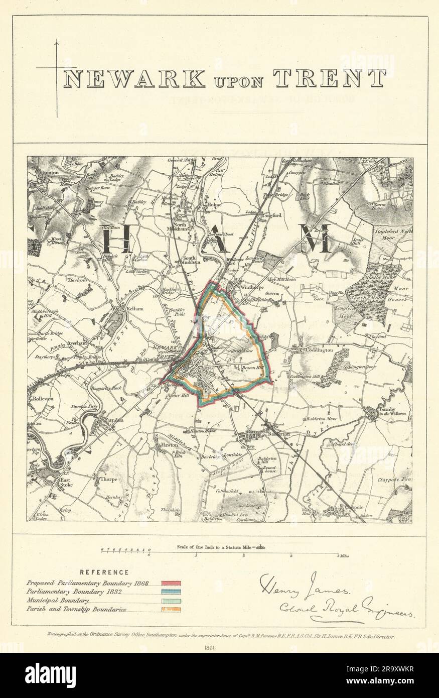 Newark-upon-Trent, Notts. JAMES. Parliamentary Boundary Commission 1868 ...