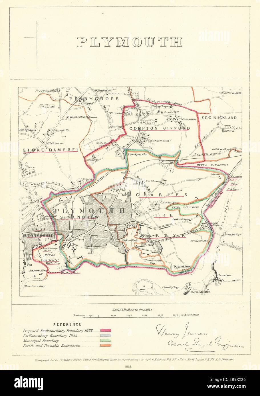 Plymouth, Devon. JAMES. Parliamentary Boundary Commission 1868 old ...