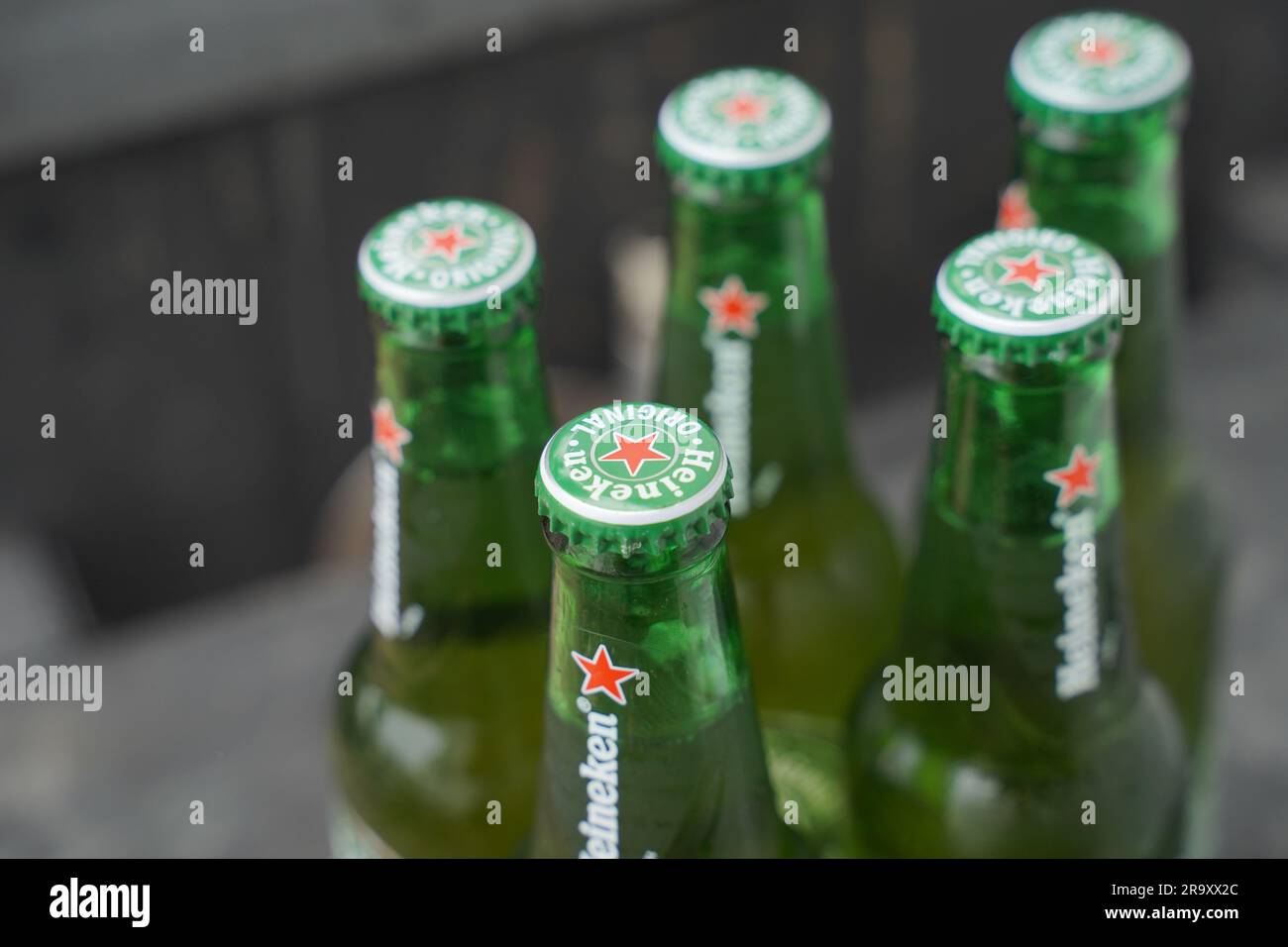 Rockford, IL -27 june2023 :Heineken, Beer. A Heineken beer bottle on a ...
