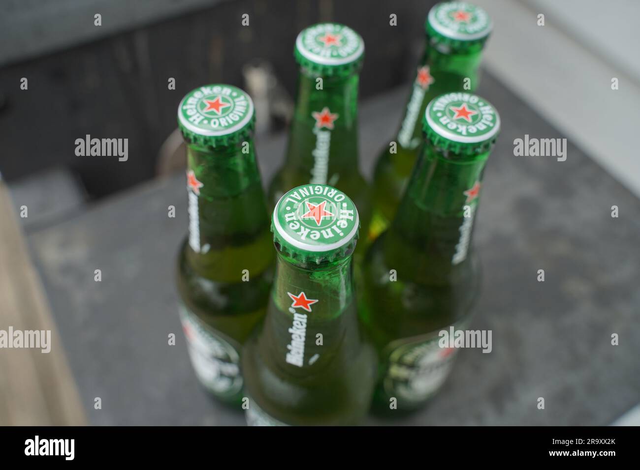 Rockford, IL -27 june2023 :Heineken, Beer. A Heineken beer bottle on a ...