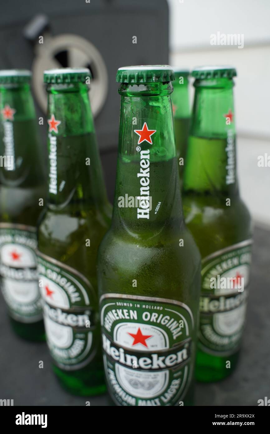 Rockford, IL -27 june2023 :Heineken, Beer. A Heineken beer bottle on a ...