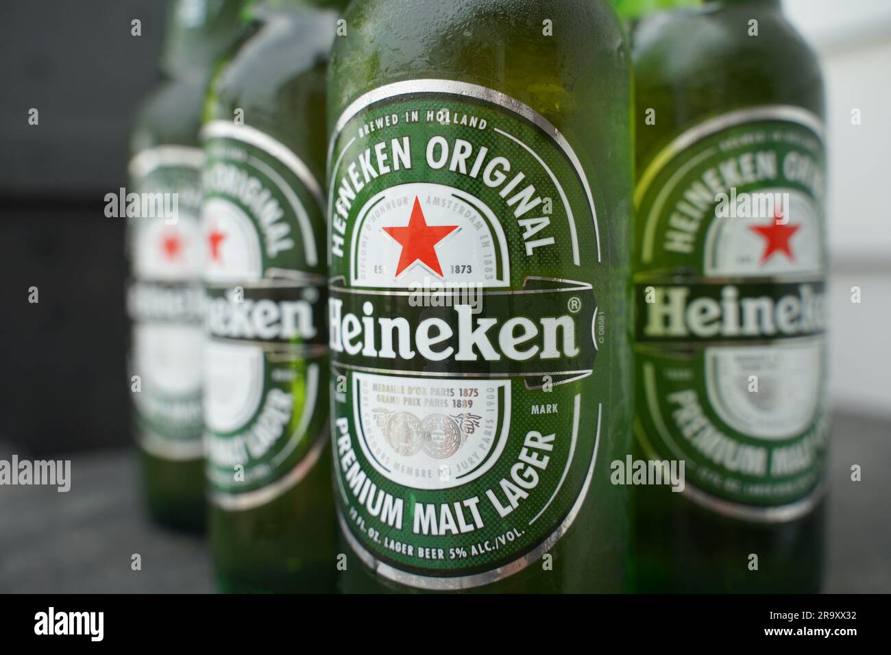 Rockford, IL -27 june2023 :Heineken, Beer. A Heineken beer bottle on a ...