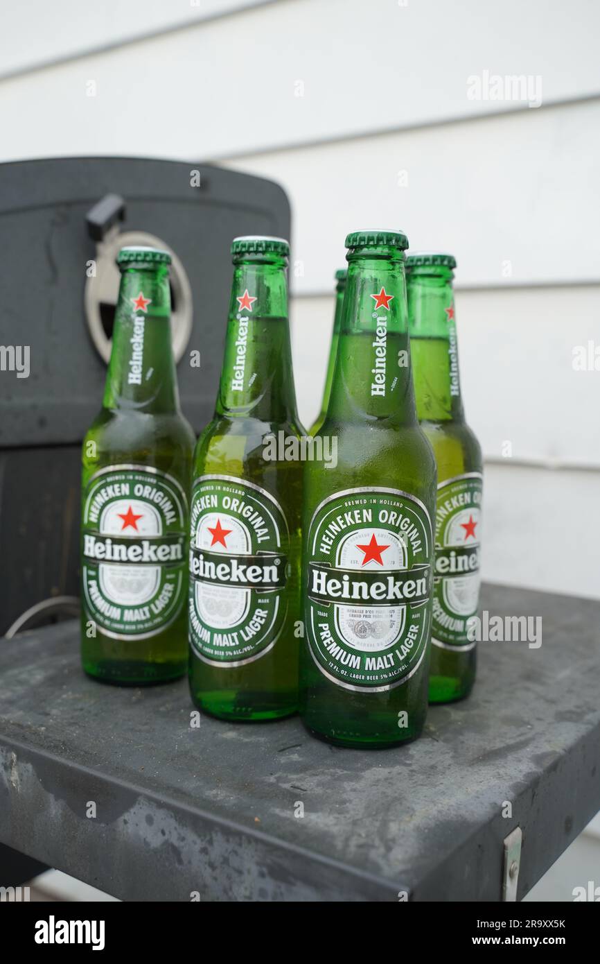 Rockford, IL -27 june2023 :Heineken, Beer. A Heineken beer bottle on a ...