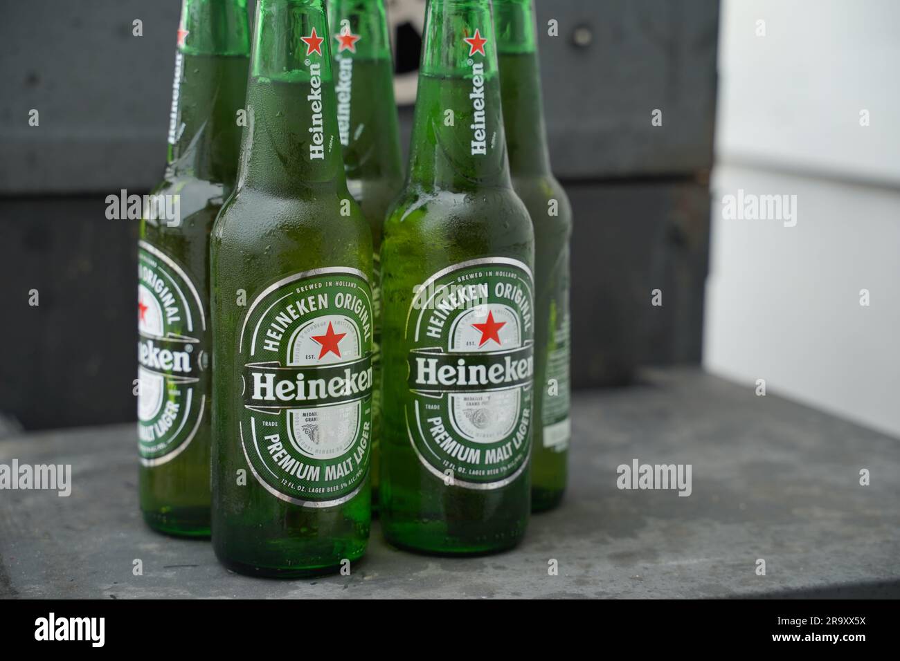 Rockford, IL -27 june2023 :Heineken, Beer. A Heineken beer bottle on a ...