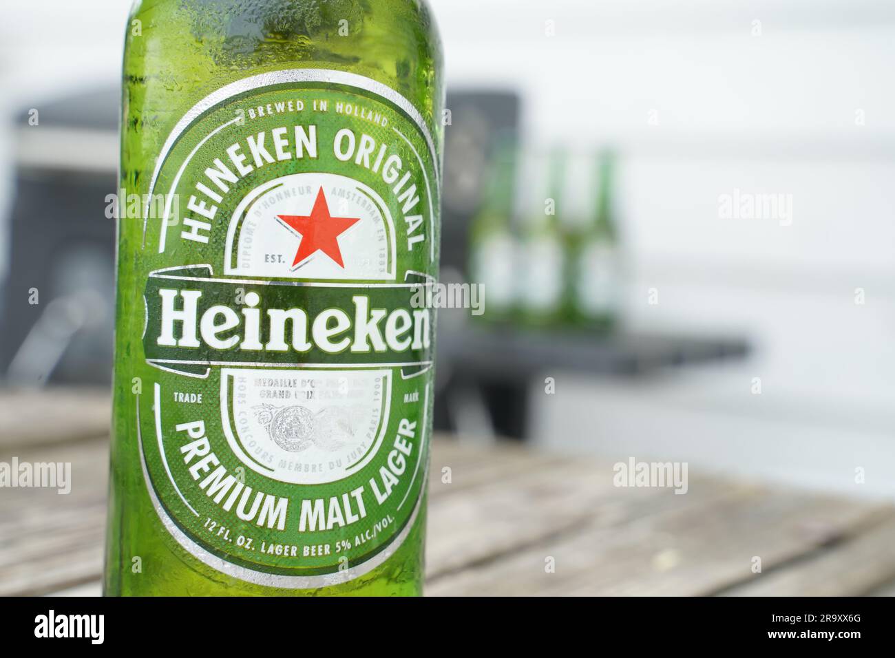 Rockford, IL -27 june2023 :Heineken, Beer. A Heineken beer bottle on a ...
