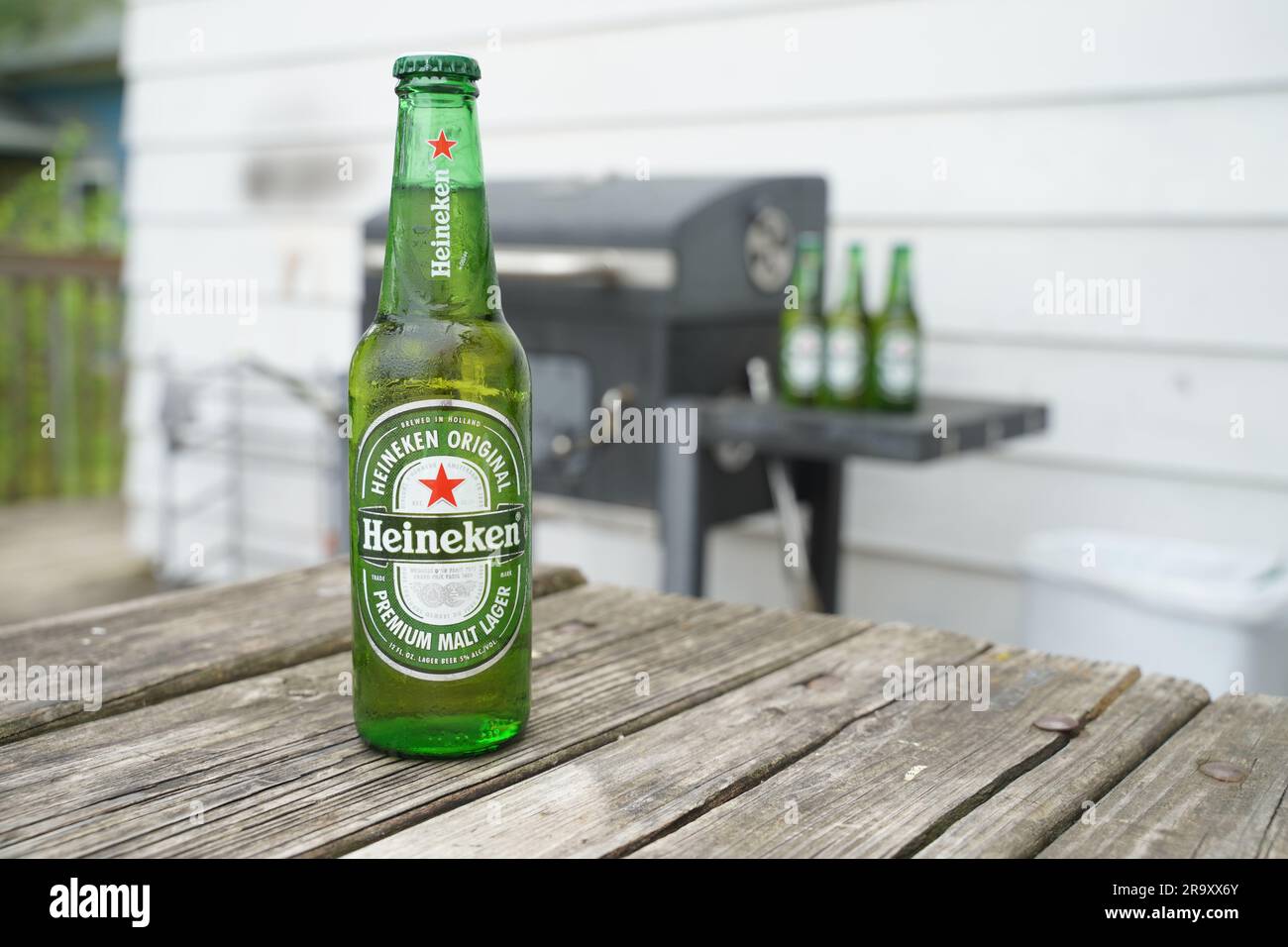 Rockford, IL -27 june2023 :Heineken, Beer. A Heineken beer bottle on a ...