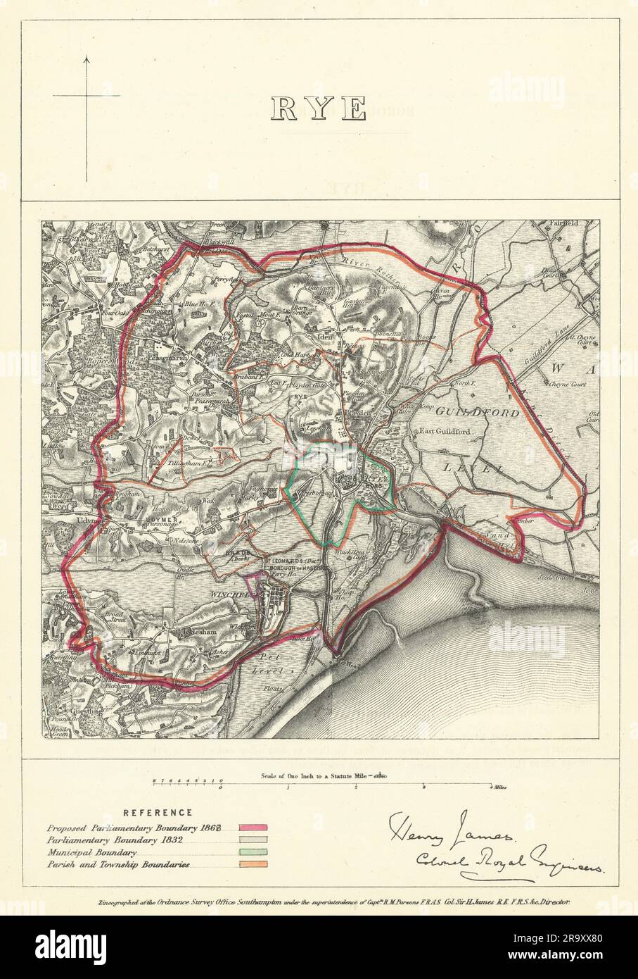 Rye, Sussex. JAMES. Parliamentary Boundary Commission 1868 old antique ...