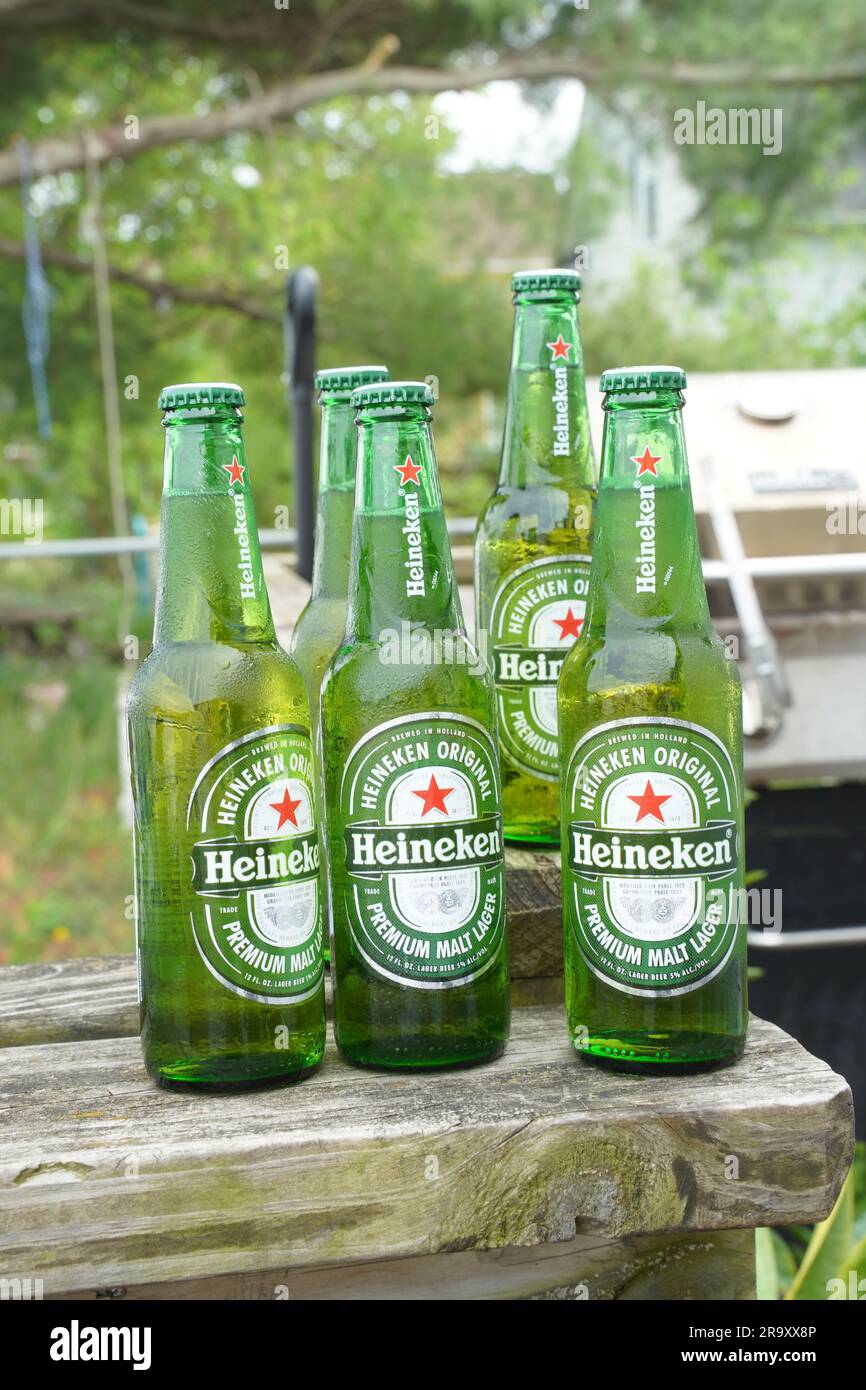 Rockford, IL -27 june2023 :Heineken, Beer. A Heineken beer bottle on a ...