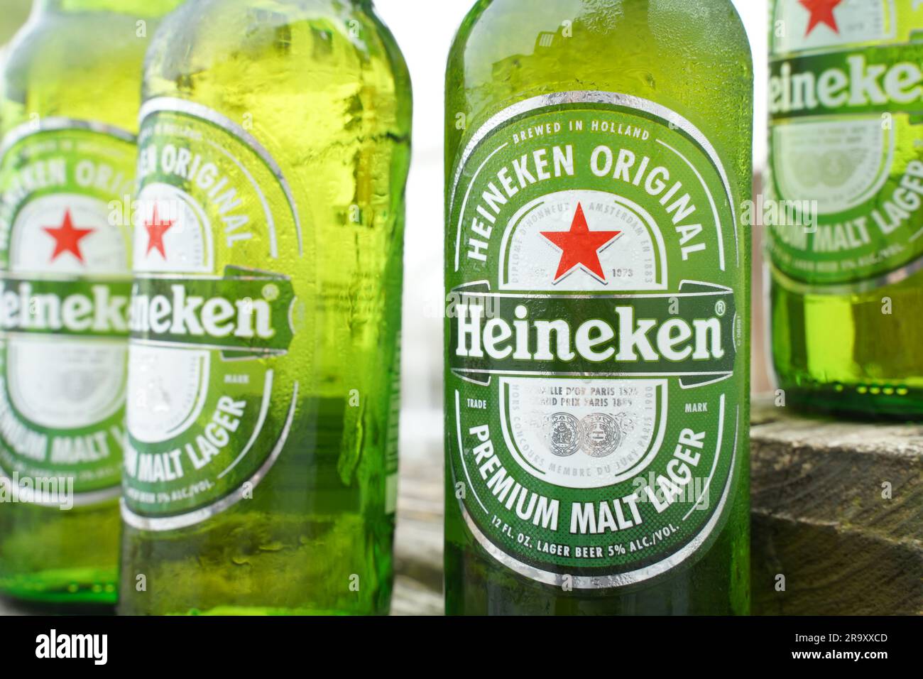 Rockford, IL -27 june2023 :Heineken, Beer. A Heineken beer bottle on a ...