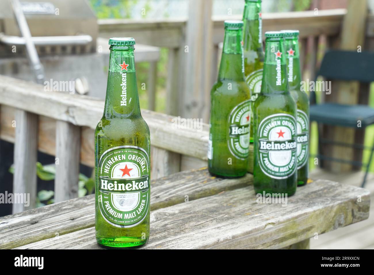 Rockford, IL -27 june2023 :Heineken, Beer. A Heineken beer bottle on a ...