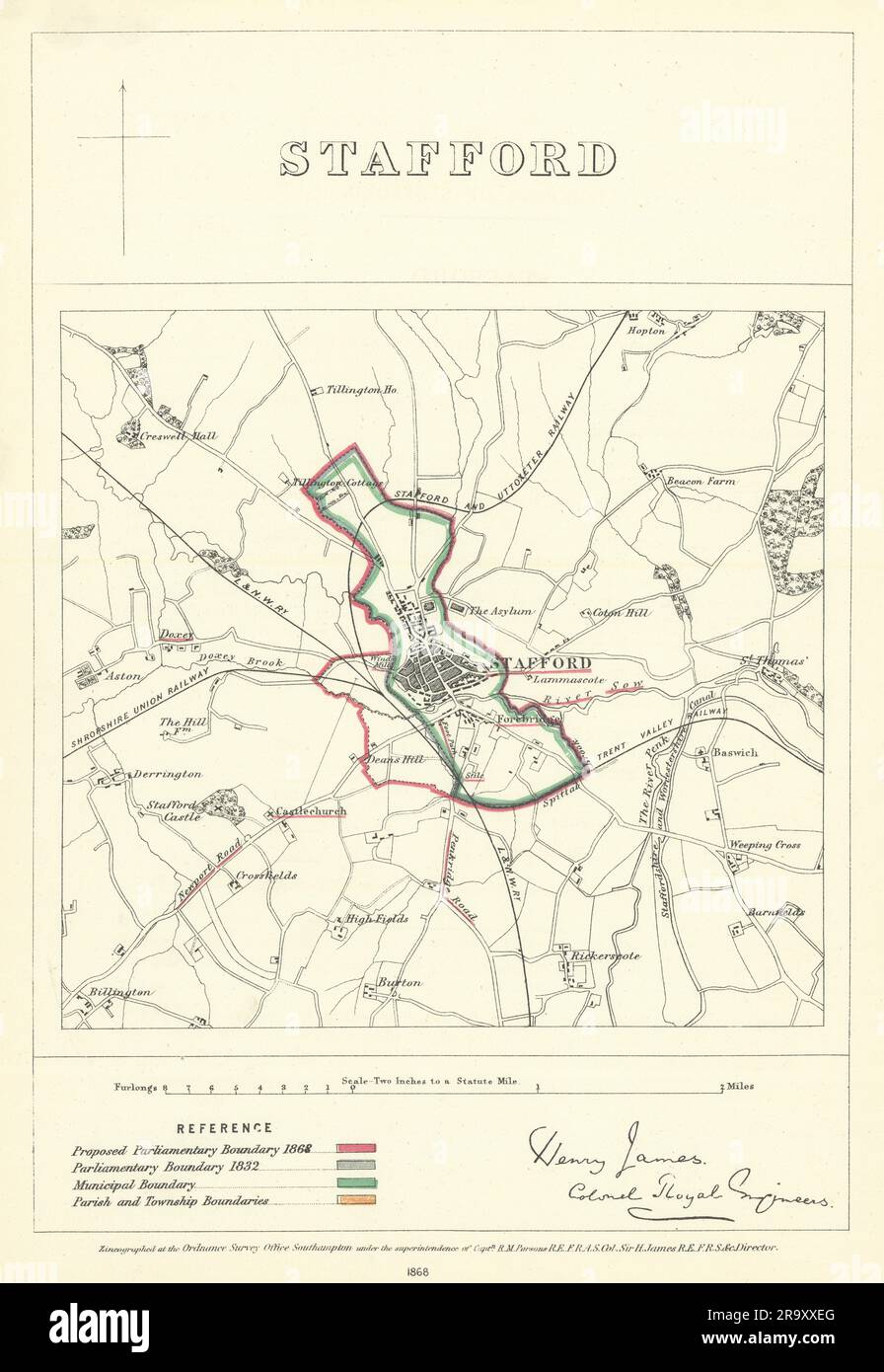 Stafford, Staffordshire. JAMES. Parliamentary Boundary Commission 1868 ...