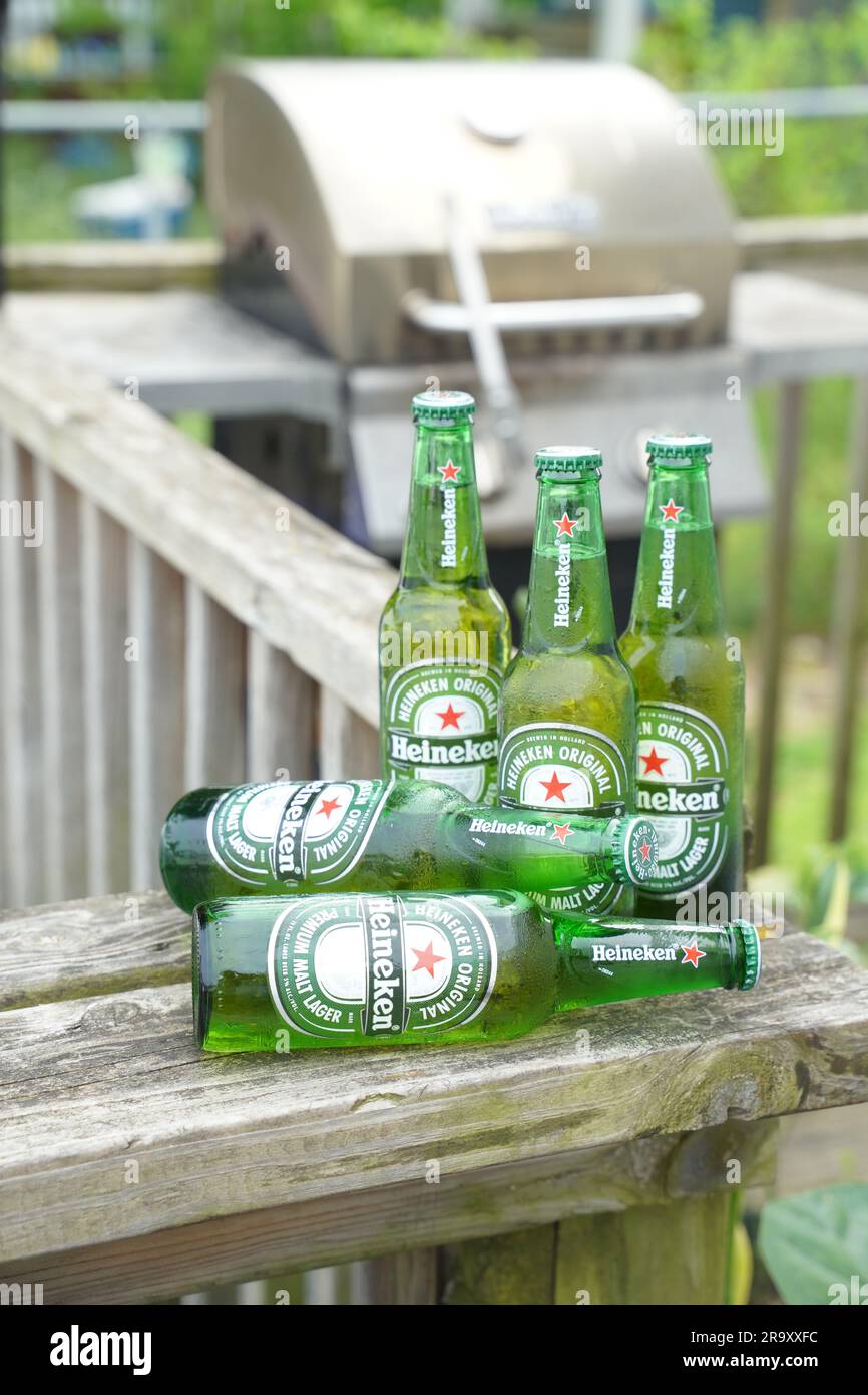 Rockford, IL -27 june2023 :Heineken, Beer. A Heineken beer bottle on a ...