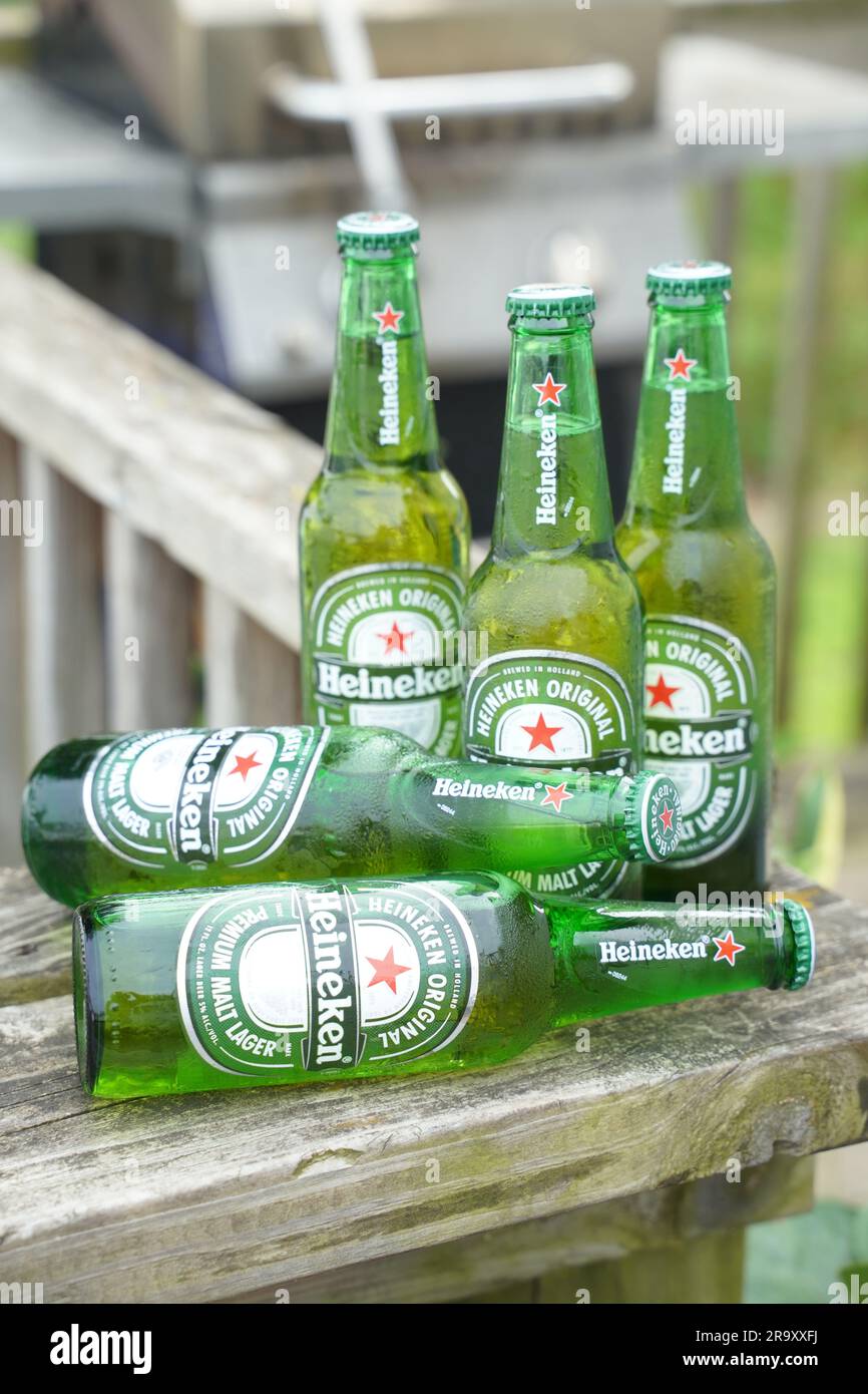 Rockford, IL -27 june2023 :Heineken, Beer. A Heineken beer bottle on a ...