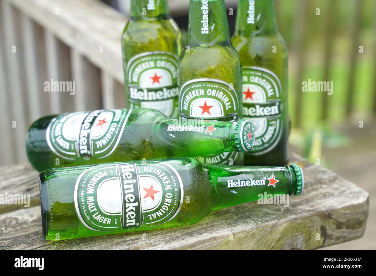 Rockford, IL -27 june2023 :Heineken, Beer. A Heineken beer bottle on a ...
