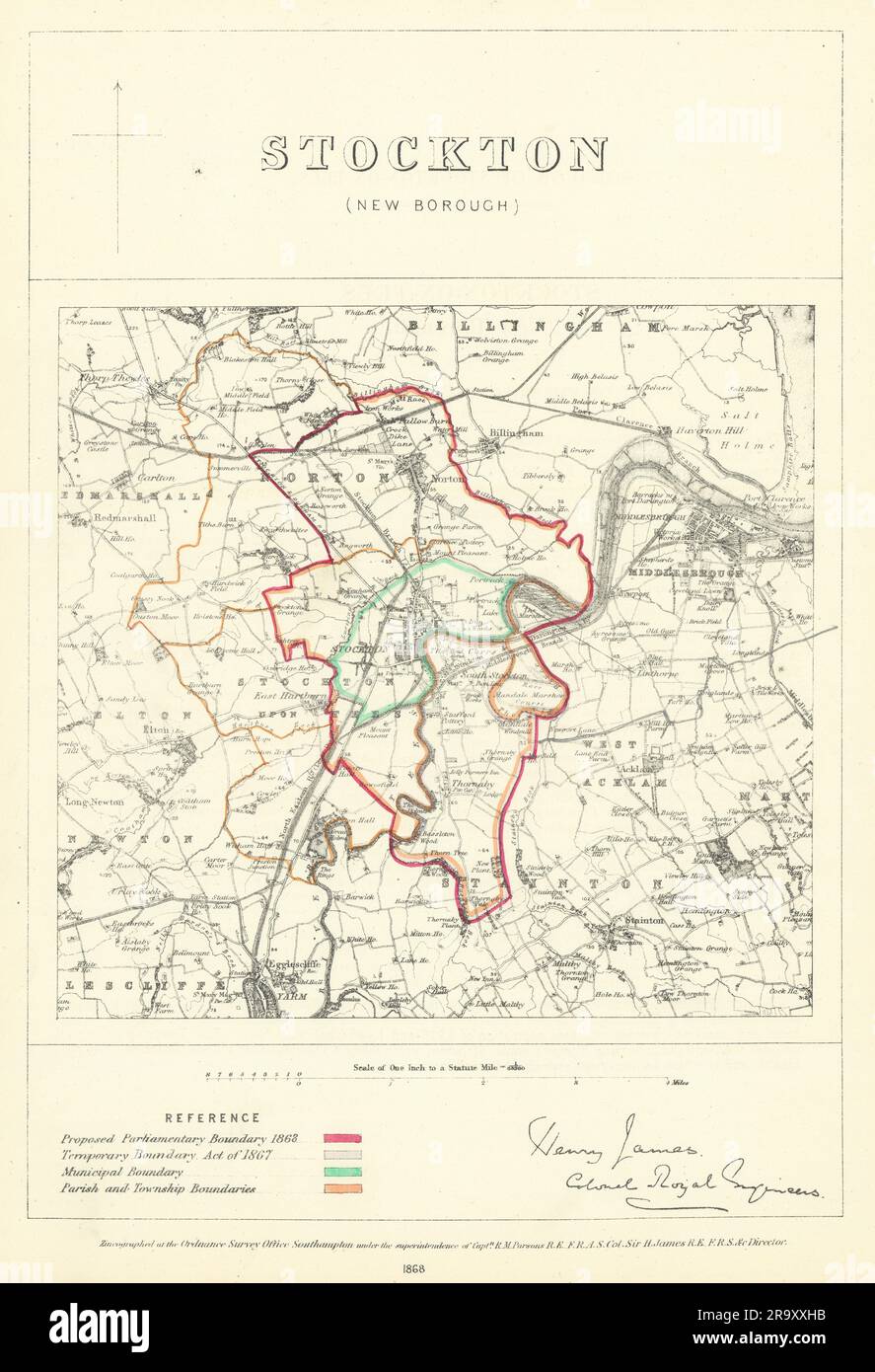 Stockton, Durham. JAMES. Parliamentary Boundary Commission 1868 old map ...