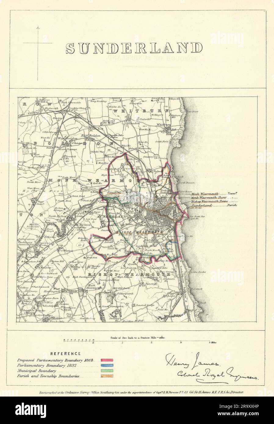 Sunderland, Durham. JAMES. Parliamentary Boundary Commission 1868 old ...