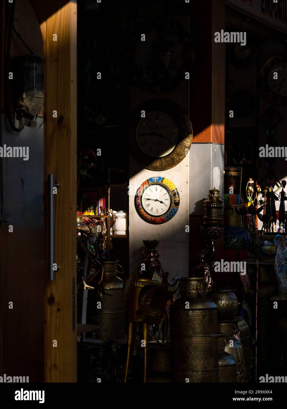 Colourful antique wall clock at antique shop in India Stock Photo - Alamy