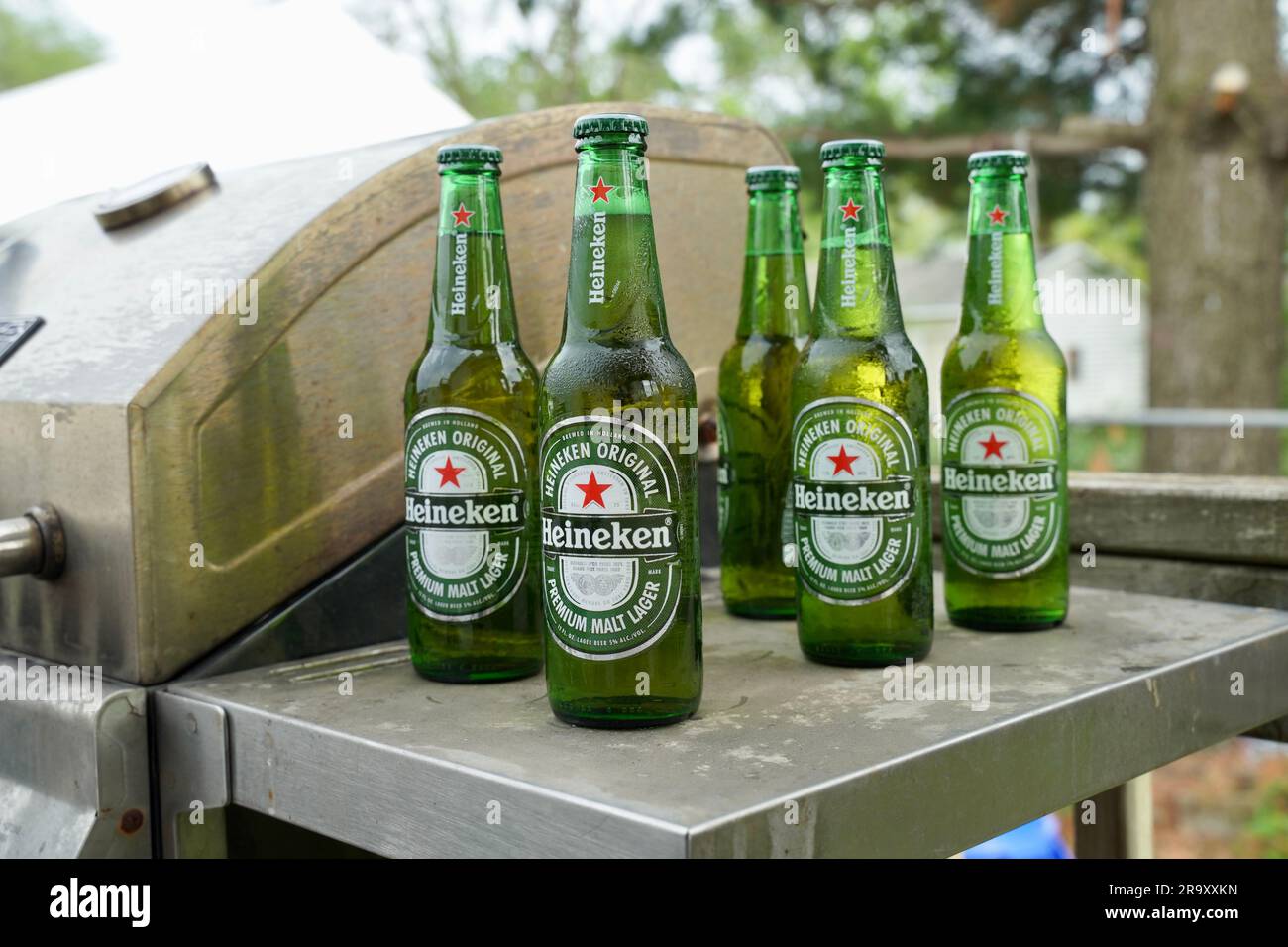 Rockford, IL -27 june2023 :Heineken, Beer. A Heineken beer bottle on a ...