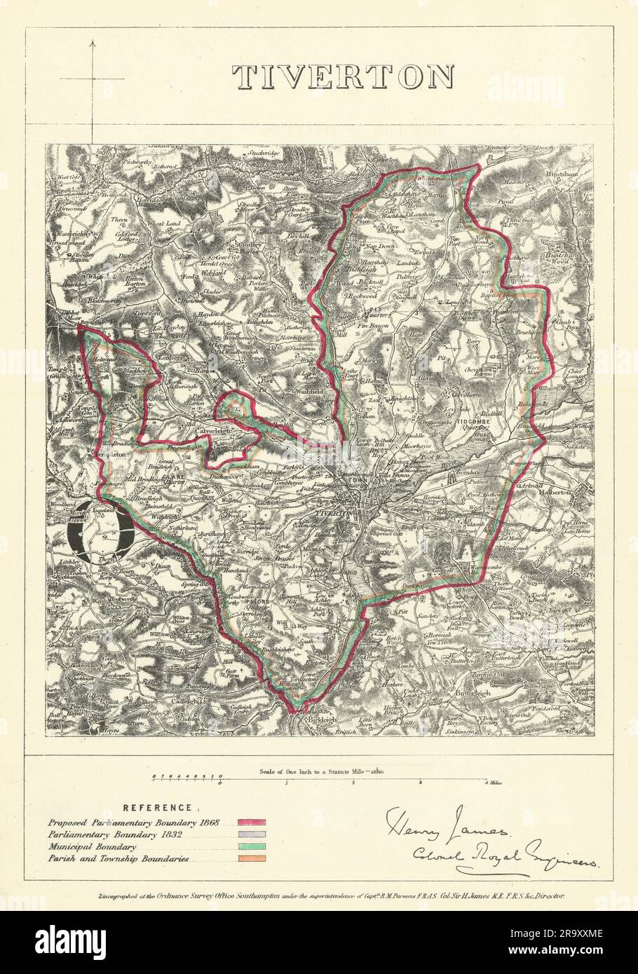 Tiverton, Devon. JAMES. Parliamentary Boundary Commission 1868 old ...