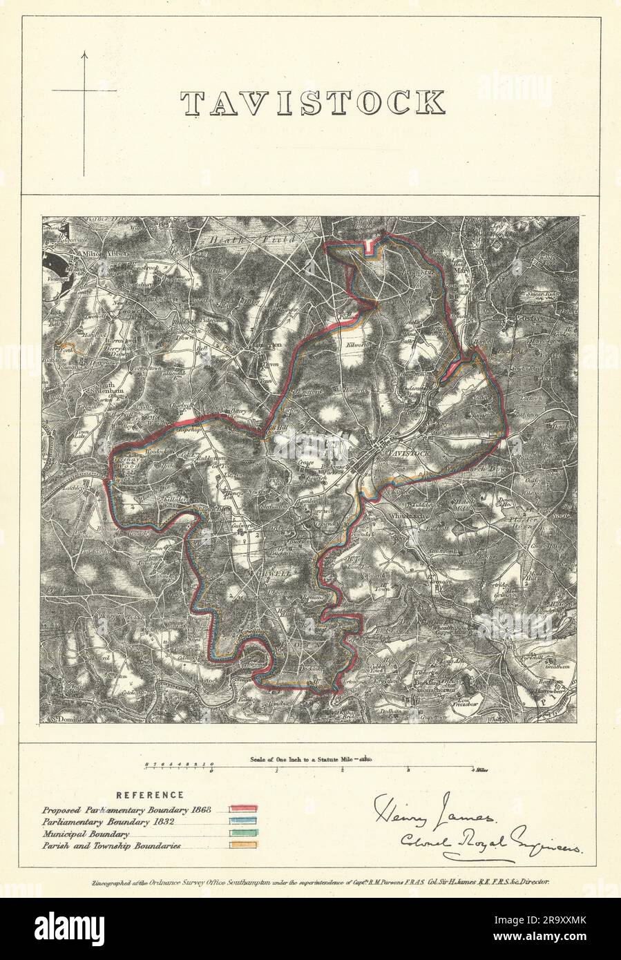 Tavistock, Devon. JAMES. Parliamentary Boundary Commission 1868 old map ...